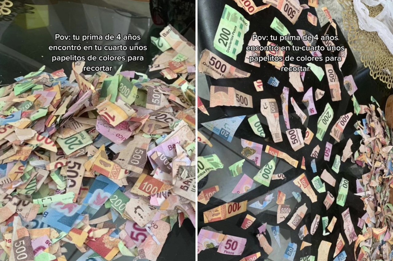 Niña recorta billetes; pensó que eran 'papelitos de colores'